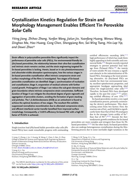 Crystallization Kinetics Regulation For Strain And Morphology Management Enables Efficient Tin