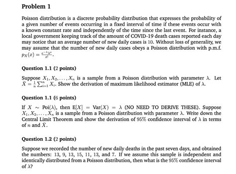 Solved Problem Poisson Distribution Is A Discrete Chegg Com