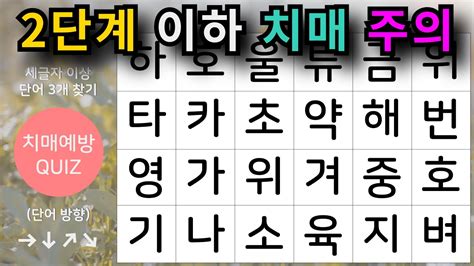 2단계 이하 치매 주의 하셔야 합니다 치매예방퀴즈 치매예방활동 숨은단어찾기 무료치매테스트 단어찾기 Youtube