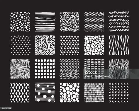 지저분한 손으로 그려진된 텍스처 브러쉬 스트로크 부족 디자인 서식 파일 컬렉션입니다 추상적인 벡터 클립 아트 세트 검은 배경에 고립입니다 자연에 대한 스톡 벡터 아트 및