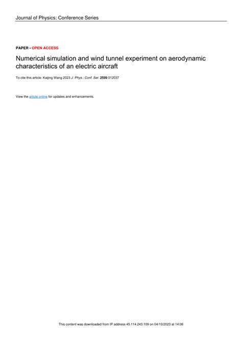 Pdf Numerical Simulation And Wind Tunnel Experiment On Aerodynamic