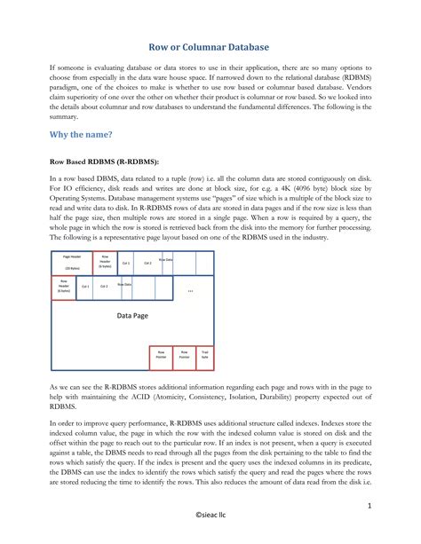 Row Or Columnar Database Pdf