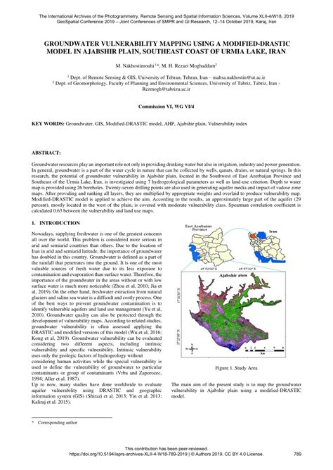 Pdf Groundwater Vulnerability Mapping Using A Modified Drastic Model In Ajabshir Plain