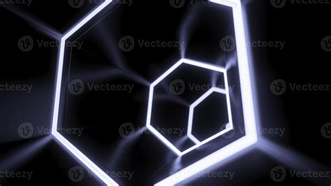 Rotating Cyber Tunnel With Neon Hexagonal Lines Design Moving Dark Tunnel With Reflection Of