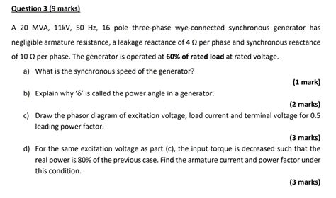 question 3 9 marks a 20 mva 11kv 50 hz 16 pole three phase wve