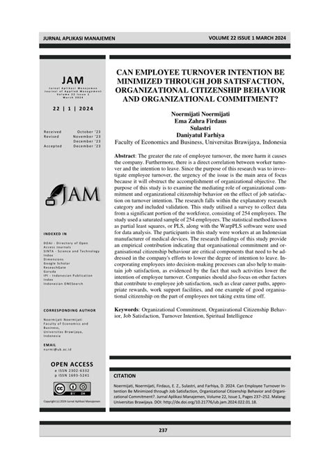 Pdf Can Employee Turnover Intention Be Minimized Through Job Satisfaction Organizational