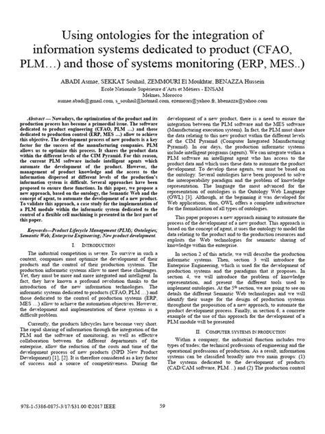 Using Ontologies For The Integration Of Information Systems Dedicated To Product Cfao Plm And