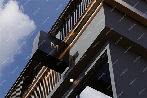 사무실 상점 건물의 외관에 로고 기호 모형 사각형 간판 상자 프리미엄 Psd 파일