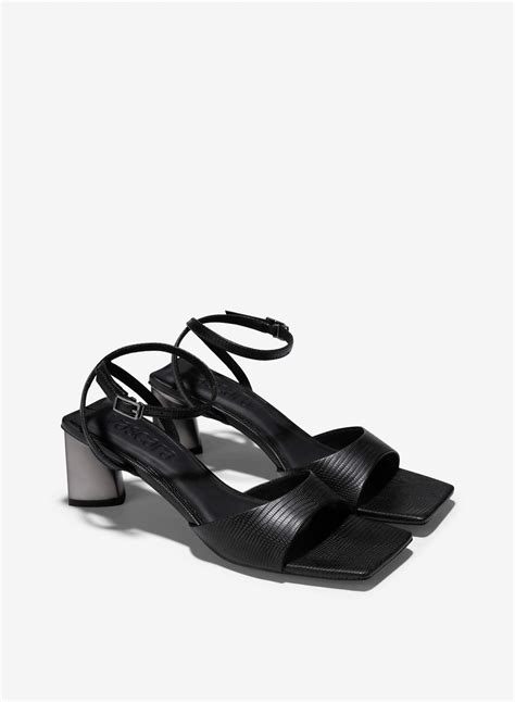 Aluminum Effect Block Heel Ankle Strap Sandals Pum 0778 Black Vascara