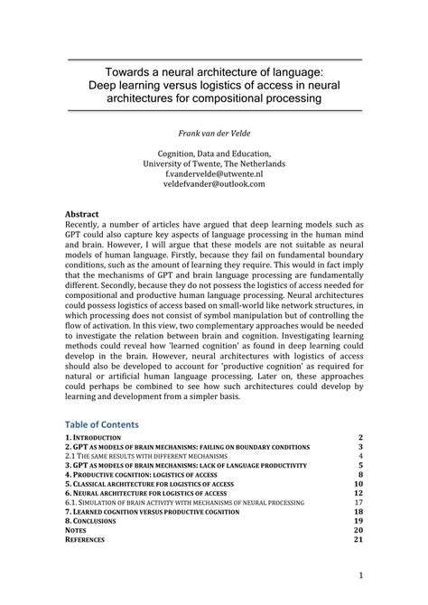 PDF Towards A Neural Architecture Of Language Deep Learning Versus Logistics Of Access In