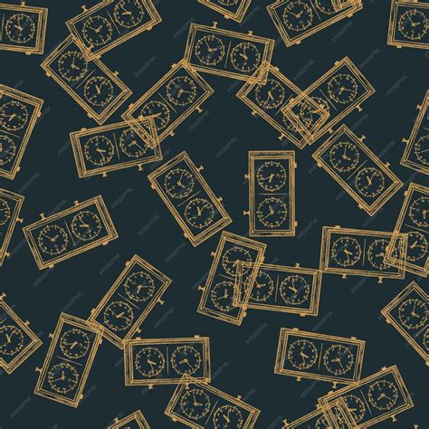체스 시계는 매끄러운 패턴을 새겼습니다 손으로 그린 스타일의 체스 게임을 위한 복고풍 시계 패브릭 벽지 섬유 인쇄 제목 포장지 벡터 그림에 대한 텍스처 스케치 프리미엄 벡터
