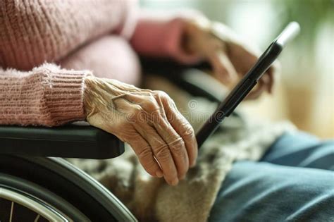 Close Ups Of Elderly Hands Navigating Touchscreen Devices Stock