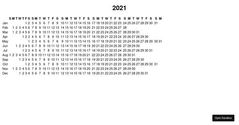 React Yearly Calendar Examples Codesandbox