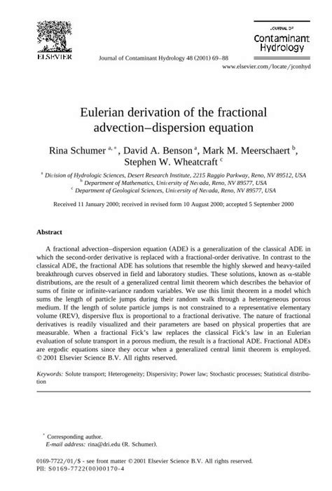 Pdf Eulerian Derivation Of The Fractional Advectiondispersion