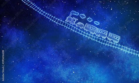 星空に落書きした銀河鉄道のイラスト 背景装飾 素材庫插圖 Adobe Stock