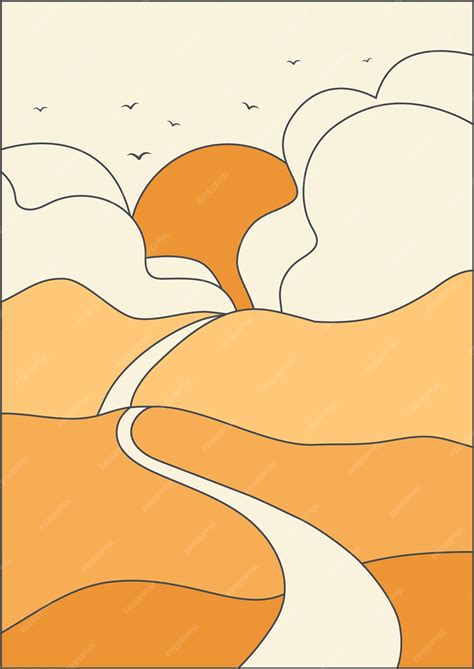 앞으로의 도로가 있는 맑은 계곡 풍경 그림 포스터 보호 벽 장식 부시의 흐린 날씨 중반 세기 현대 미니멀리스트 아트 프린트