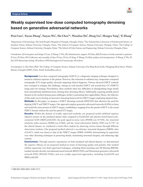 pdf weakly supervised low dose computed tomography denoising based on generative adversarial