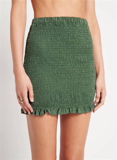 Dark Green Smocked Skirt Shirred Skirt Dark Green Mini Skirt