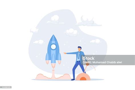 자신의 사업을 시작하거나 성공 로켓 또는 기업가를 시작하거나 프로젝트를 시작하거나 회사 성장 발명 개념 평면 벡터 현대 일러스트레이션을 시작합니다 개발에 대한 스톡 벡터