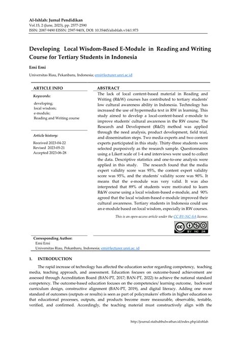 Pdf Developing Local Wisdom Based E Module In Reading And Writing