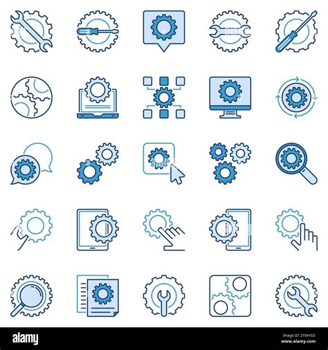 Settings Or Configuration Blue Icons Set Vector Setup And Gear