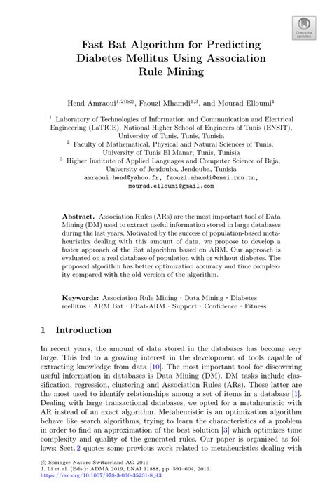Pdf Fast Bat Algorithm For Predicting Diabetes Mellitus Using