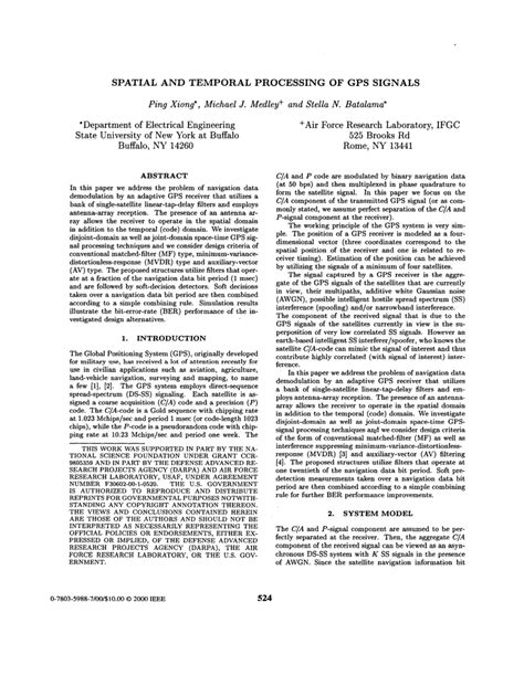 Pdf Spatial And Temporal Processing Of Gps Signals