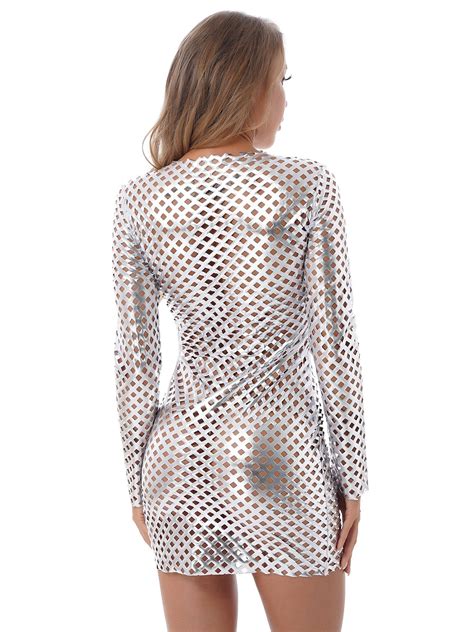 Baddies Only Shiny Silver Metallic Mini Dress Shiny Fashion Lale Look