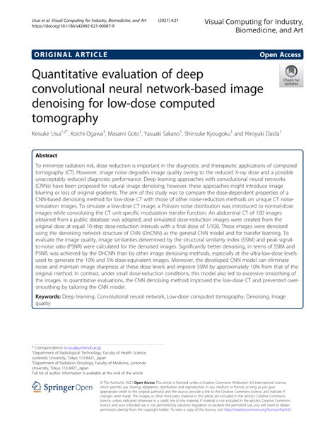 Pdf Quantitative Evaluation Of Deep Convolutional Neural Network Based Image Denoising For Low