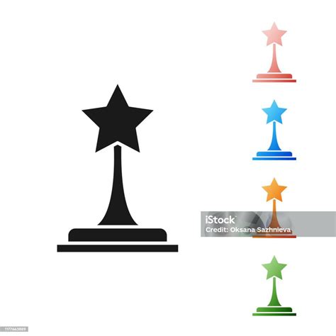 흰색 배경에 격리 된 검은 영화 트로피 아이콘입니다 수상 아이콘을 참조하십시오 영화 및 영화 기호입니다 다채로운 아이콘을 설정합니다 벡터 일러스트레이션 개념에 대한 스톡