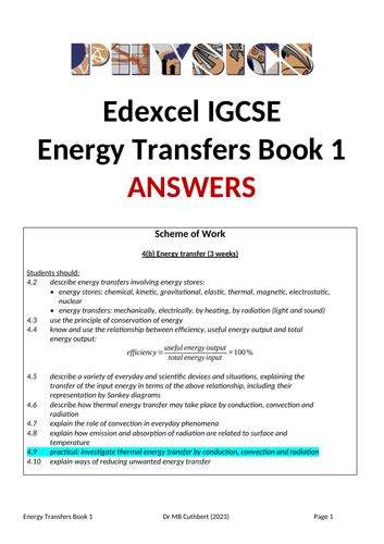 Physics Energy Stores And Transfers And Sankey Diagrams Edexcel Igcse Teaching Resources