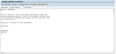 FB SAP Tcode Maintain Standard Mail Texts