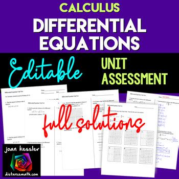 Calculus Differential Equations Editable Assessment Unit 7 By Joan Kessler