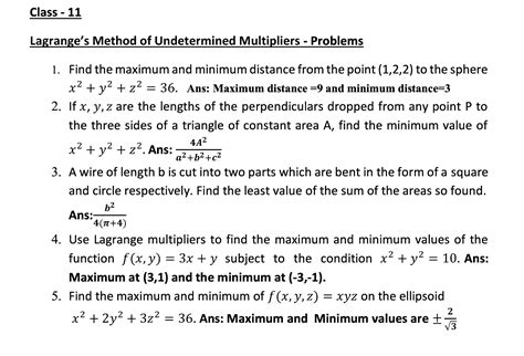 solved class 11lagrange s method of undetermined