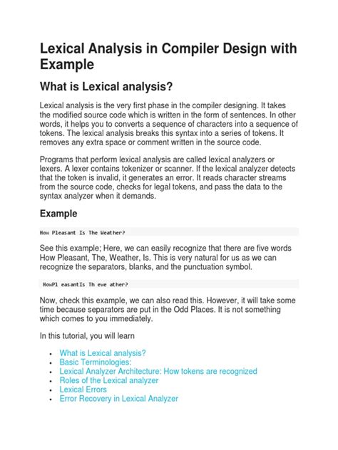 Lexical Analysis In Compiler Design With Example Pdf Parsing Computer Programming Tools