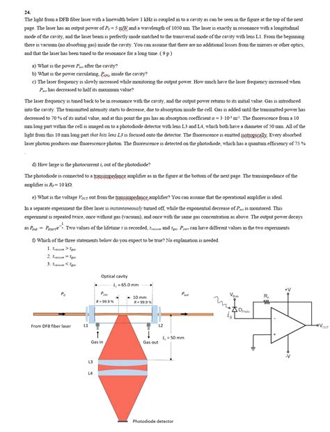 Solved The Light From A Dfb Fiber Laser With A Linewidth