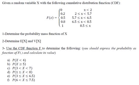Solved Given A Random Variable X With The Following Chegg