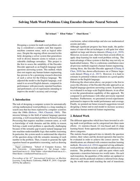 Pdf Solving Math Word Problems Using Encoder Decoder Neural Network