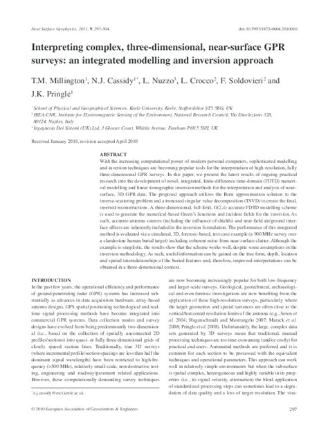 Pdf Interpreting Complex Three Dimensional Near Surface Gpr Surveys An Integrated Modelling
