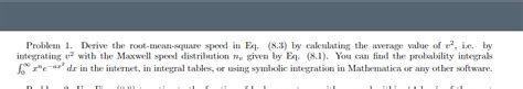 Solved Problem Derive The Root Mean Square Speed In Eq Chegg