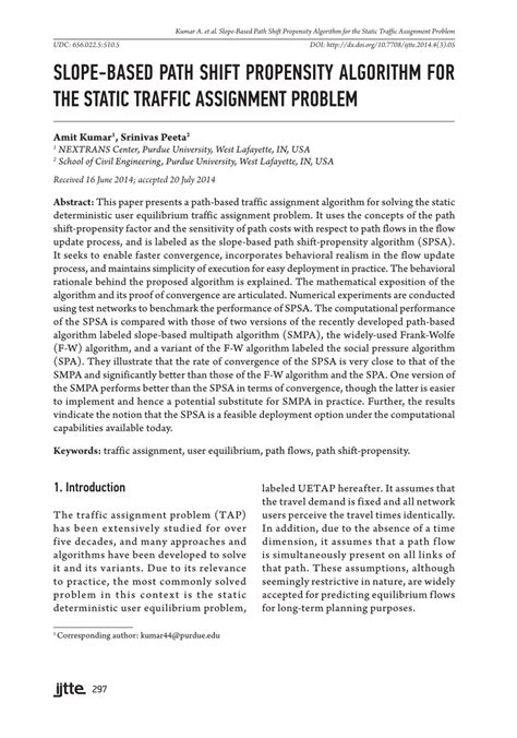 Pdf Slope Based Path Shift Propensity Algorithm For The Static Traffic Assignment Problem