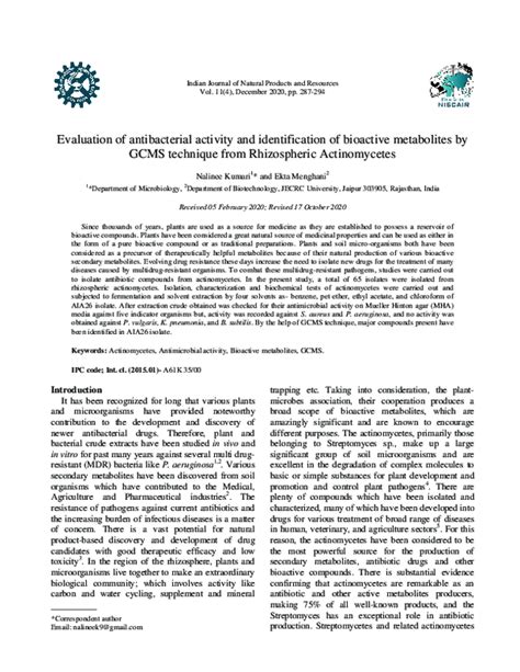 Pdf Evaluation Of Antibacterial Activity And Identification Of Bioactive Metabolites By Gcms