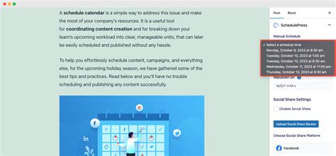how to configure schedulepress advanced schedule in gutenberg to update