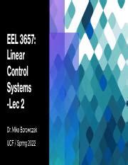 EEL LCS N2 Pdf EEL 3657 Linear Control Systems Lec 2 Objective 1 Review 2 Major Course