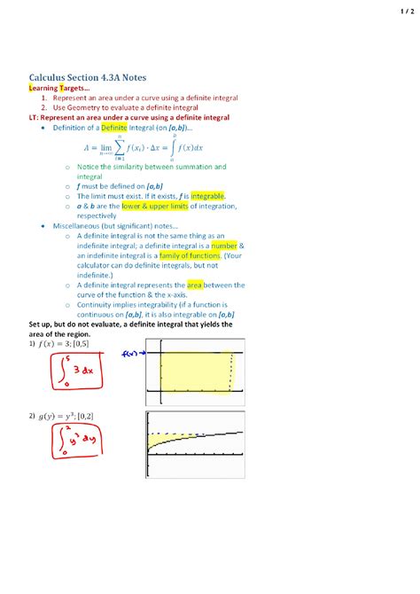 Definite Integral Ap Calculus Lecture Notes Docsity