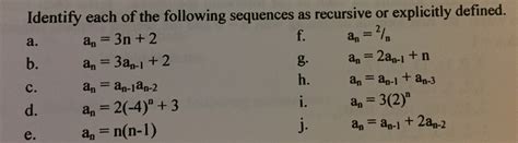 solved identify each of the following sequences as recursive