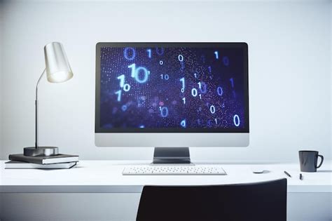 Premium Photo Modern Computer Monitor With Creative Abstract Binary