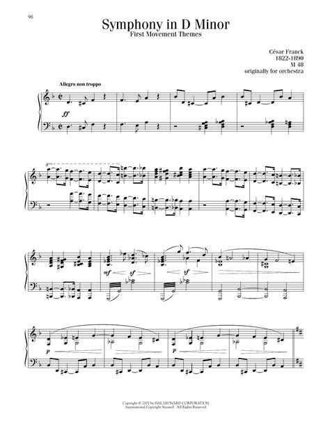 Symphony In D Minor First Movement Theme By Cesar Franck Sheet Music