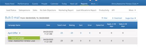 Bulk Email ABC GymSales Knowledge Base
