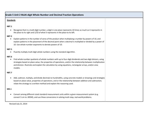 Grade 5 Math Multi Digit Operations Unit Plan